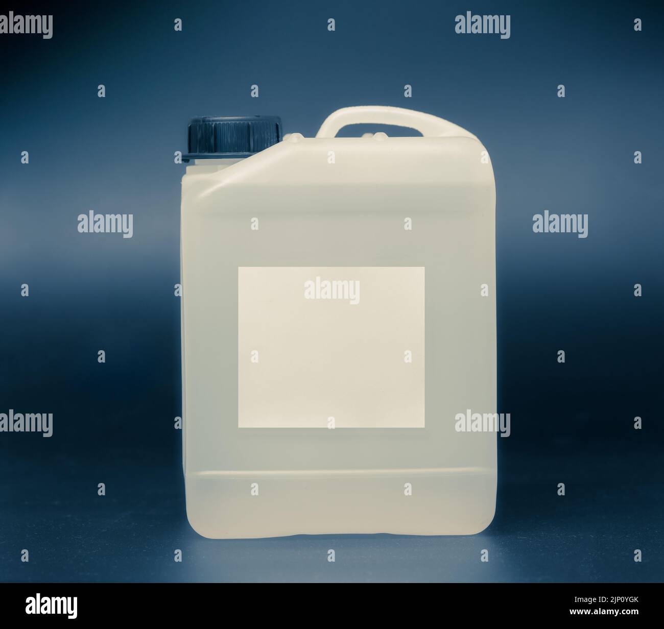 plastic transparent canister with liquid gasoline or car oil with empty ...