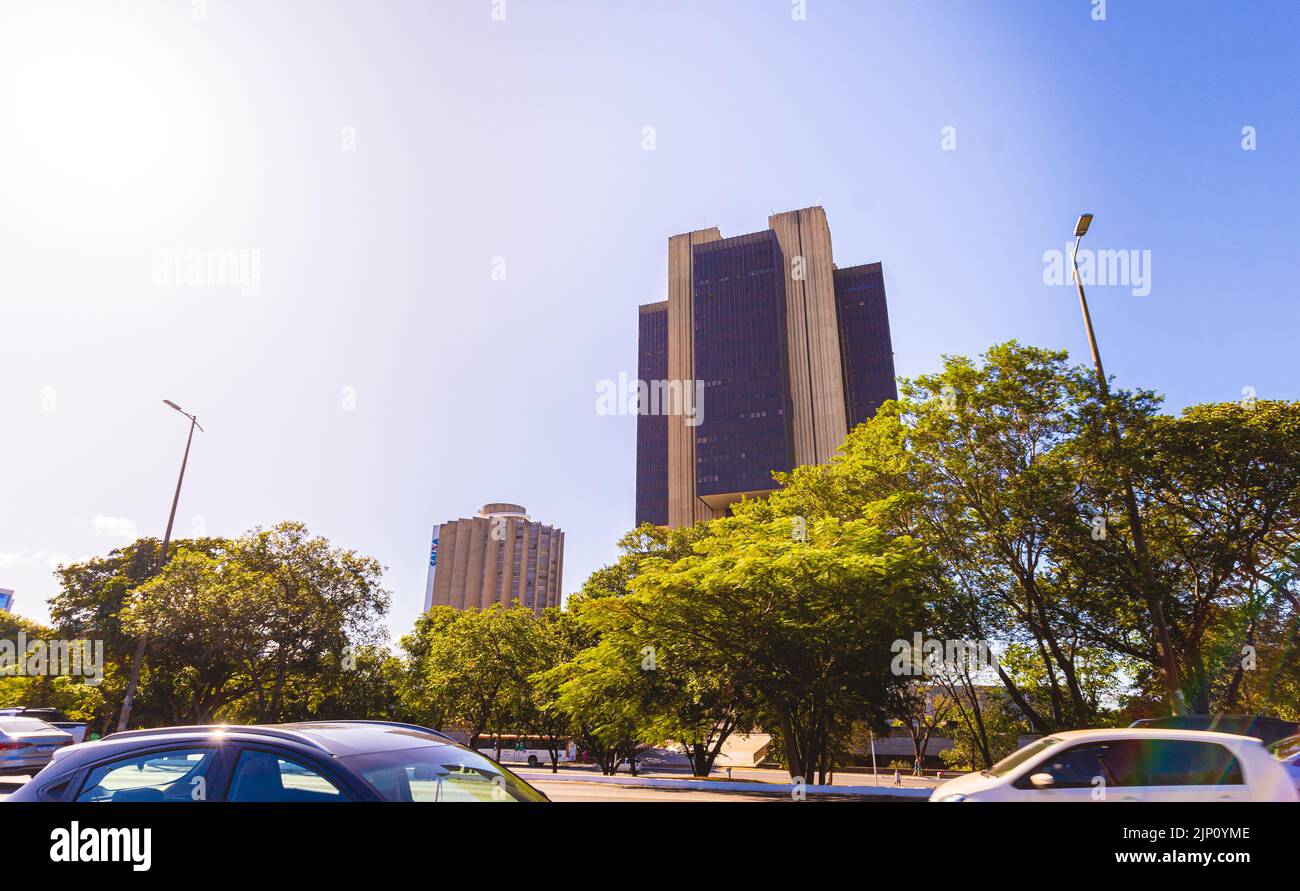Brazil's central bank building highlighted in the city of Brasilia ...