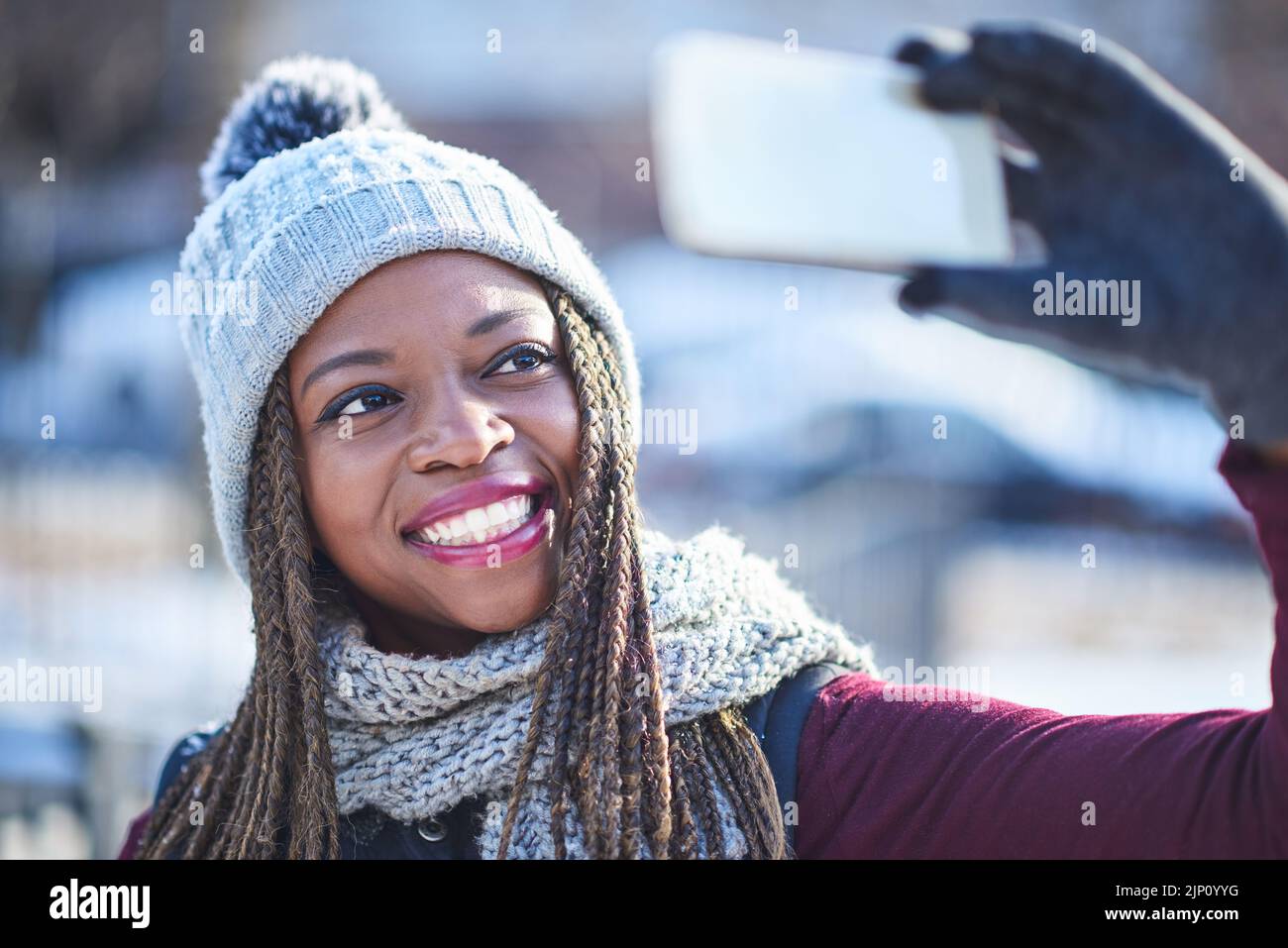 Theres No Day Like Snow Day A Beautiful Young Woman Taking A Selfie On A Snowy Day Outdoors