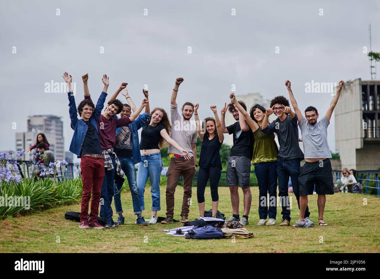 We will graduate together guys. Portrait of a group of young students ...