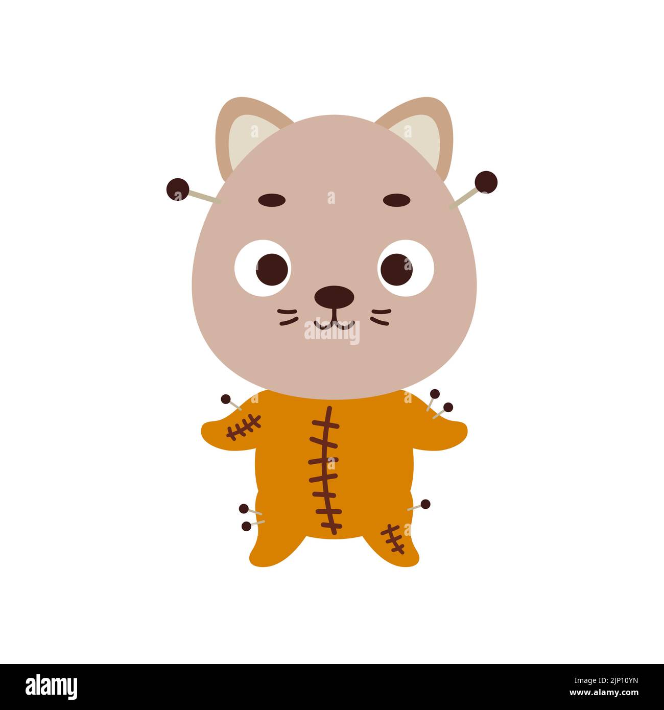 Cute little Halloween cat in a voodoo costume. Cartoon animal character ...