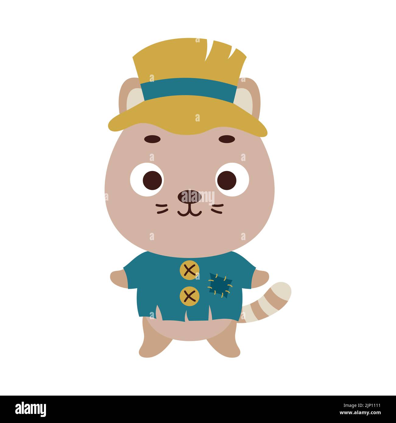 Cute little Halloween cat in a scarecrow costume. Cartoon animal ...