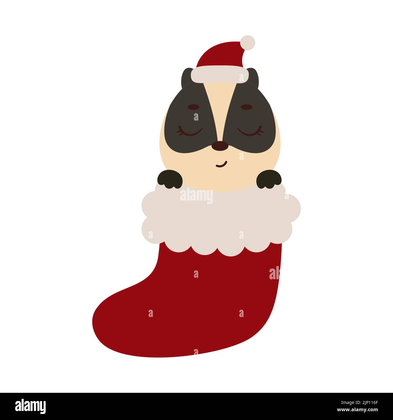 Cute little badger in Christmas sock. Cartoon animal character for kids ...