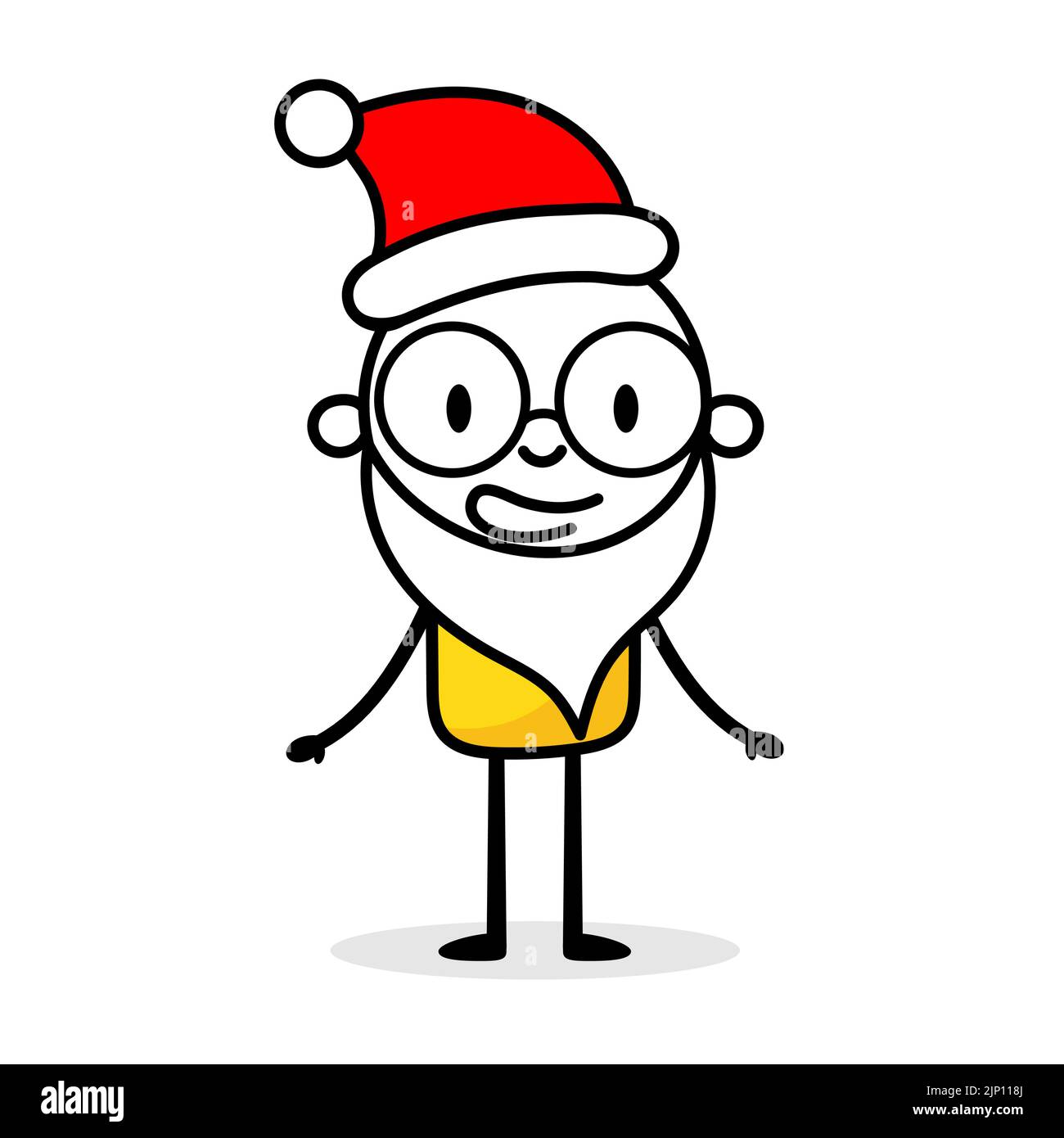 Man stands in Santa hat and white beard. Cartoon Christmas character ...
