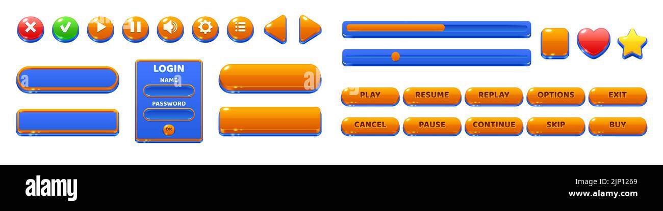 Game menu interface, ui buttons. Cartoon glossy gui elements, progress ...