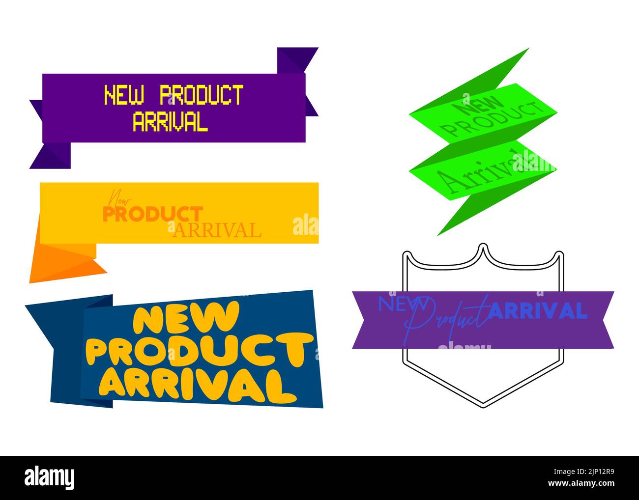 Set of ribbon with New Product Arrival text. Banner template. Label ...