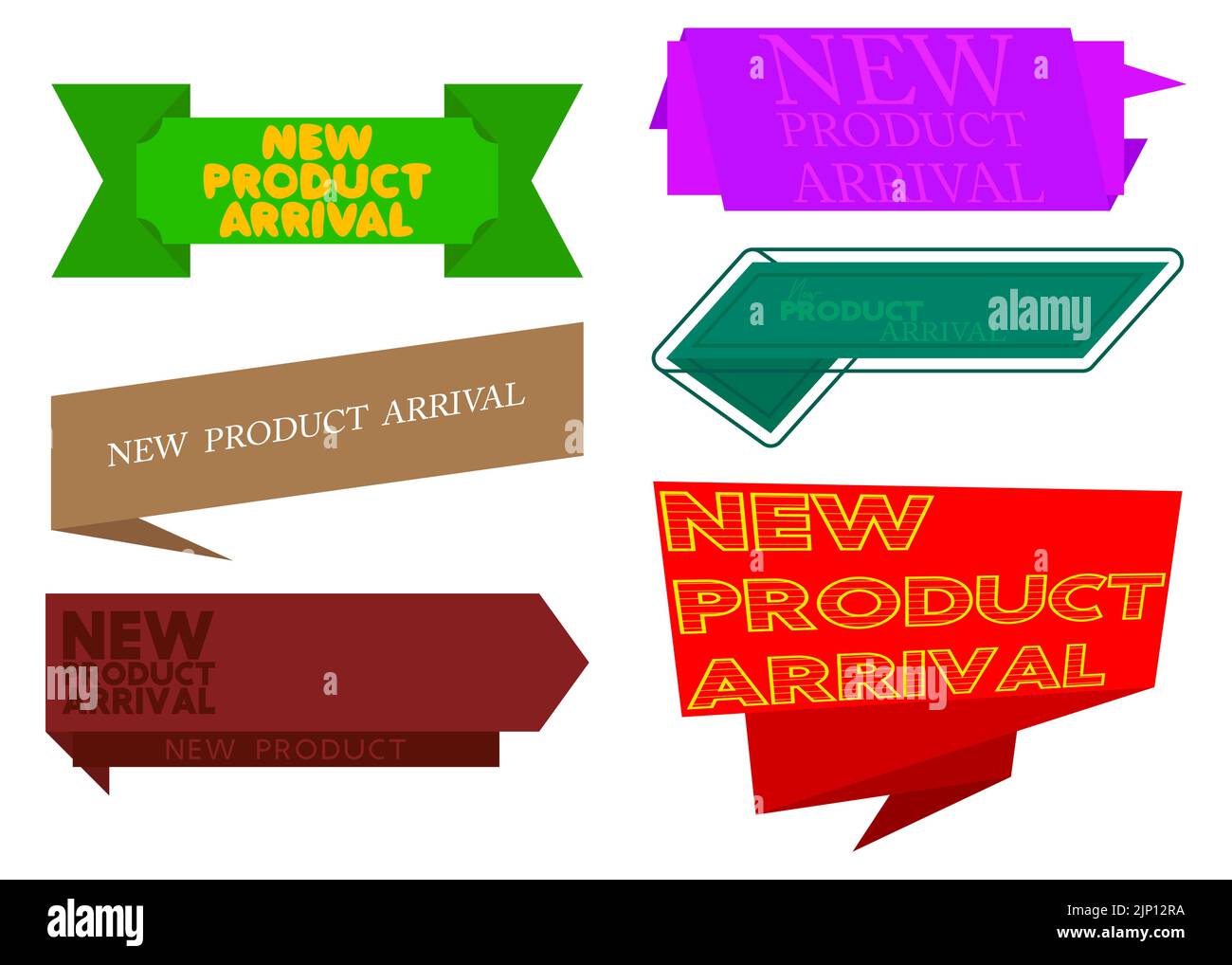 Set of ribbon with New Product Arrival text. Banner template. Label ...