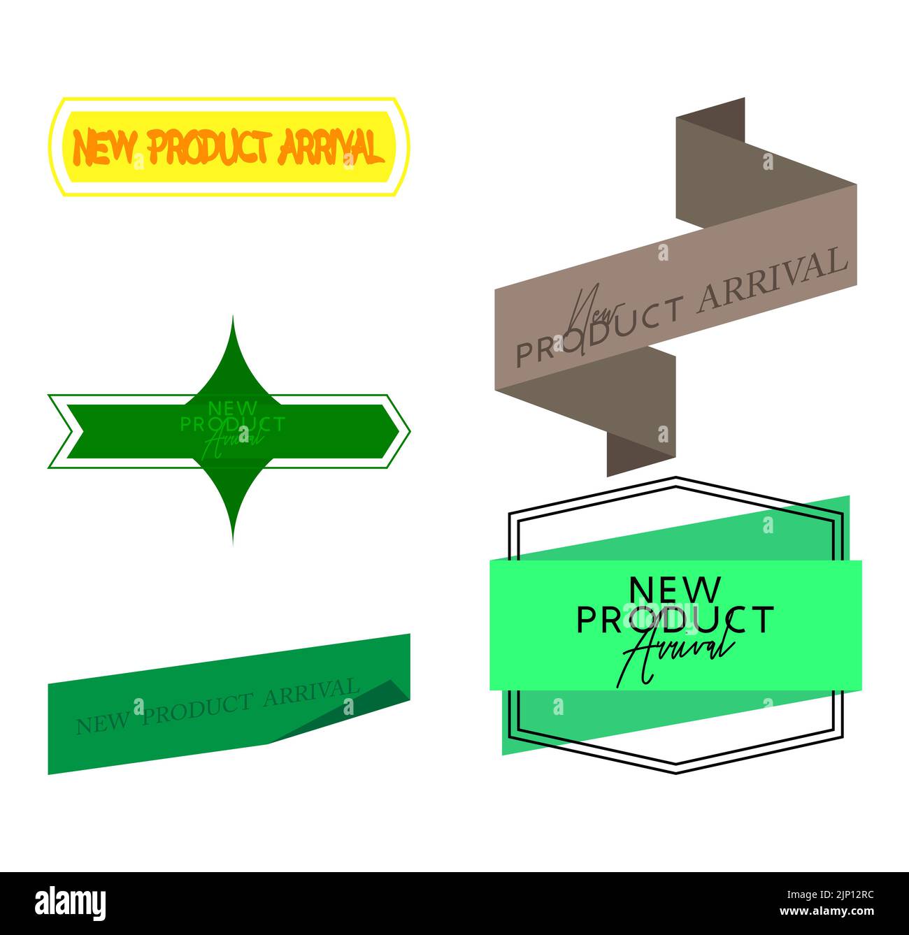 Set of ribbon with New Product Arrival text. Banner template. Label ...