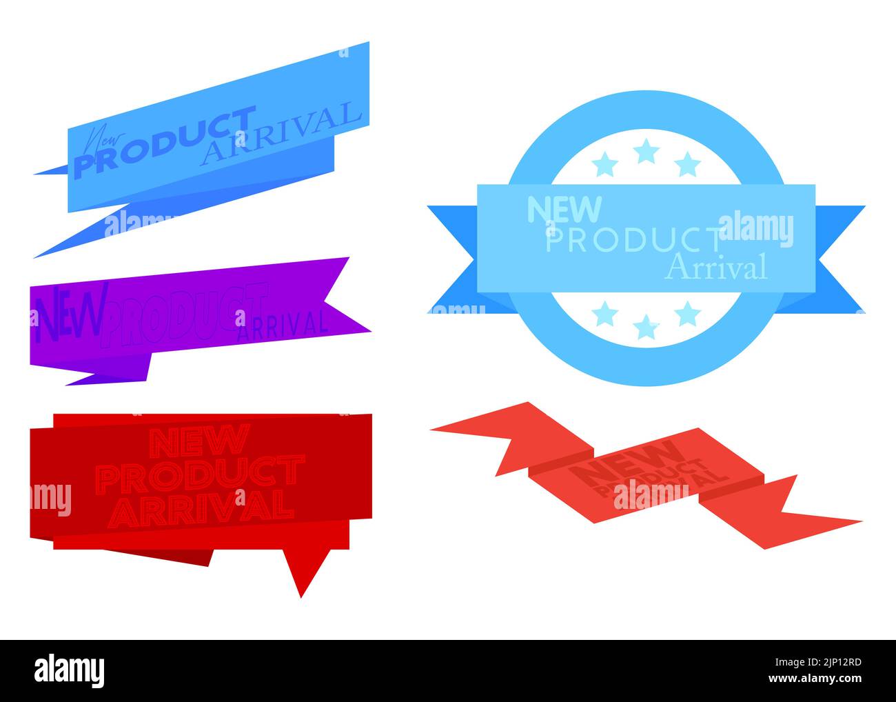 Set of ribbon with New Product Arrival text. Banner template. Label ...