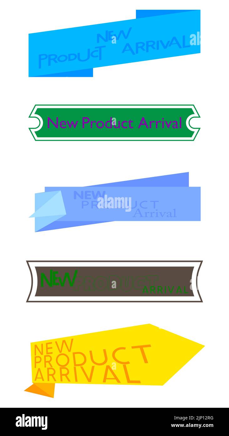 Set of ribbon with New Product Arrival text. Banner template. Label ...