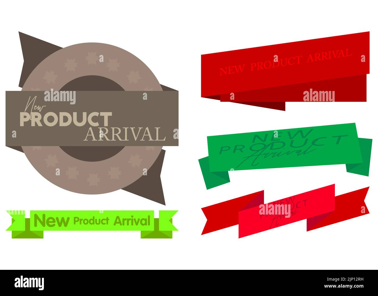Set of ribbon with New Product Arrival text. Banner template. Label ...