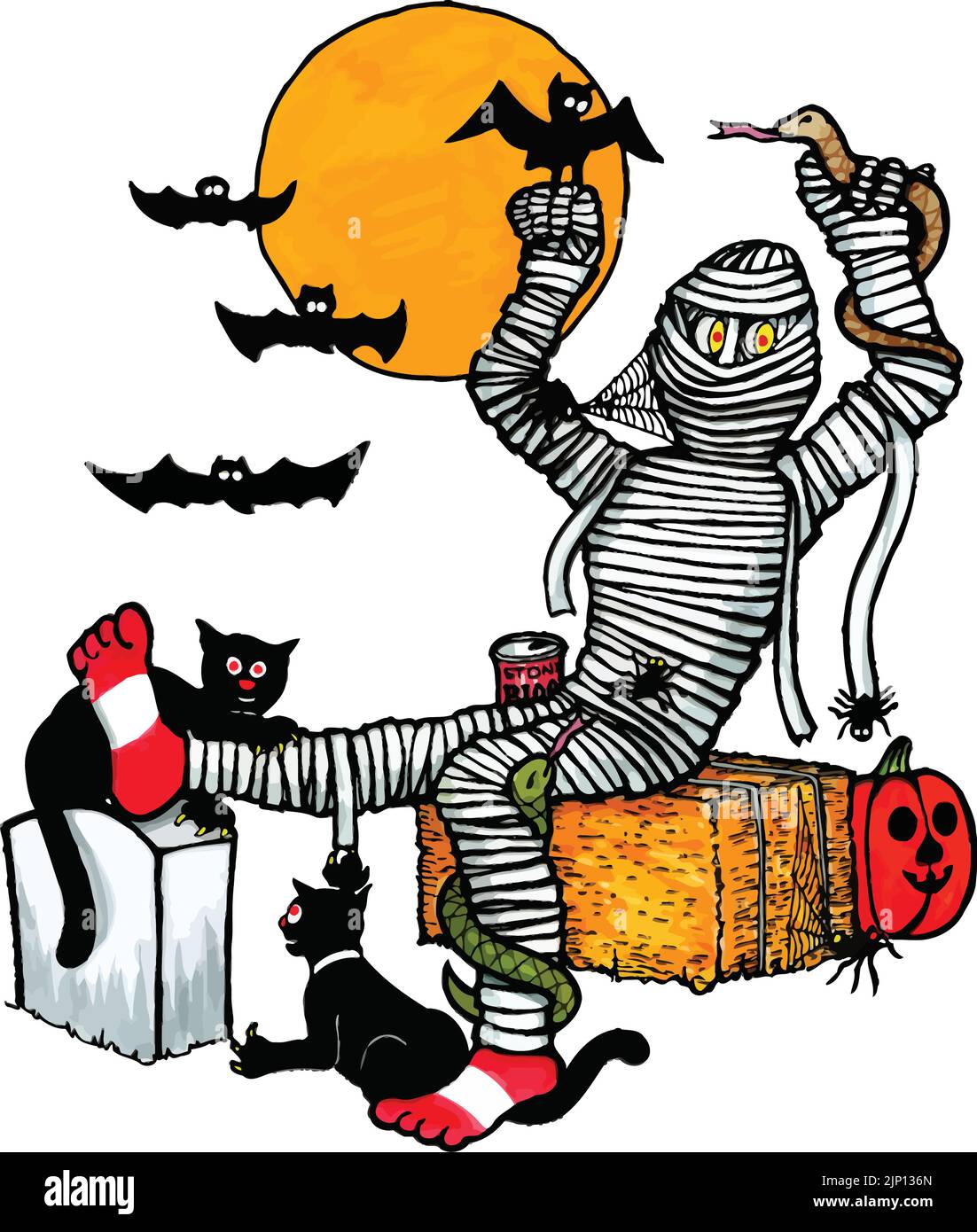 funny cartoon mummy relaxing on a hay bail Stock Vector Image & Art - Alamy