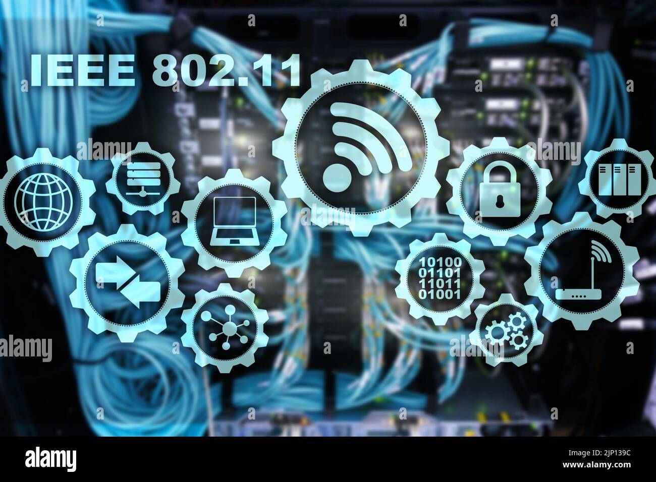 Wireless data transmission concept IEEE 802.11. Server background Stock ...