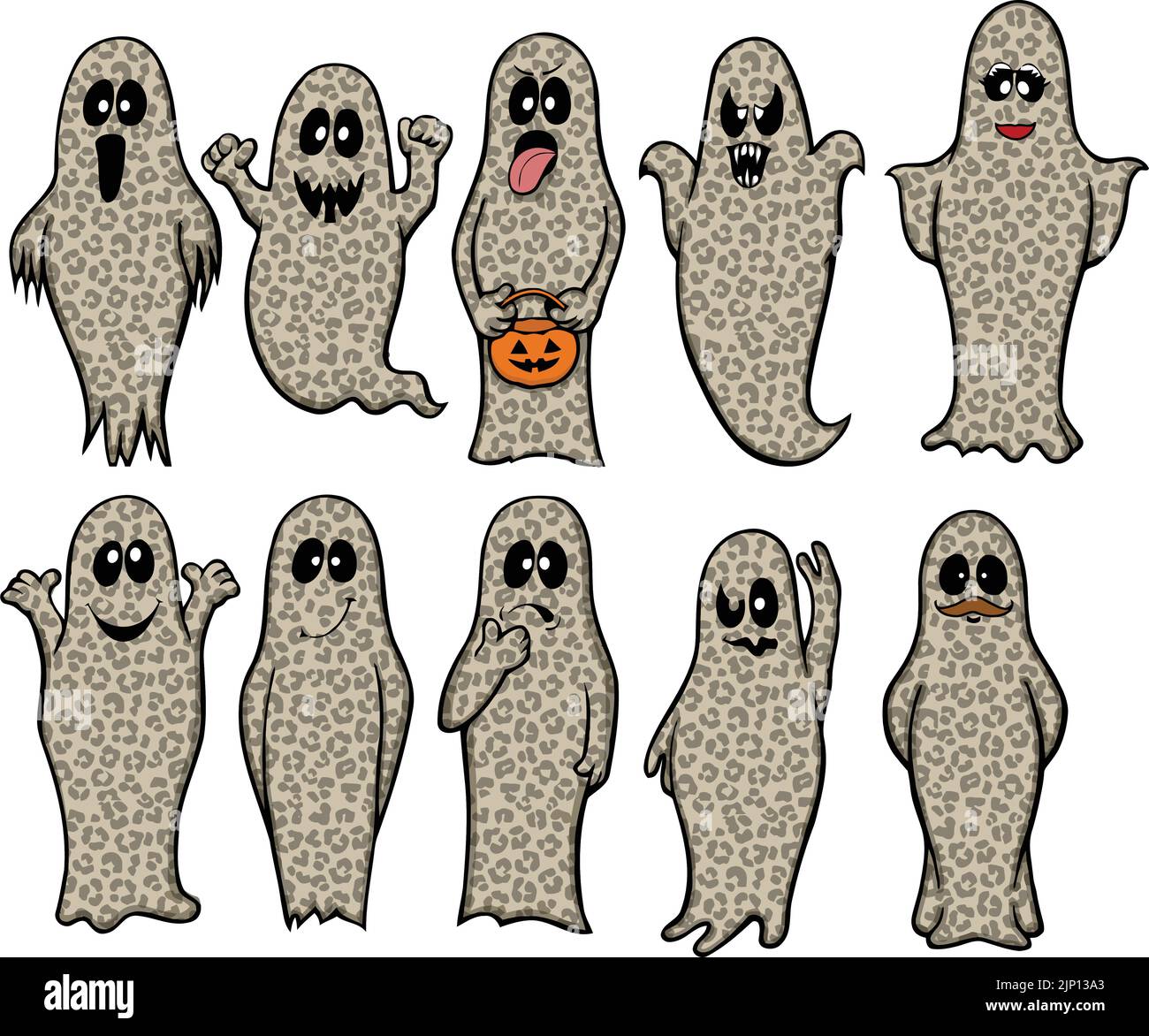 set of funny cartoon ghosts in leoparrd print Stock Vector Image & Art ...