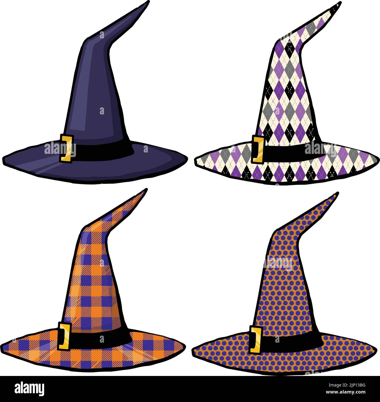 cartoon set a witchs hats in various patterns Stock Vector Image & Art ...