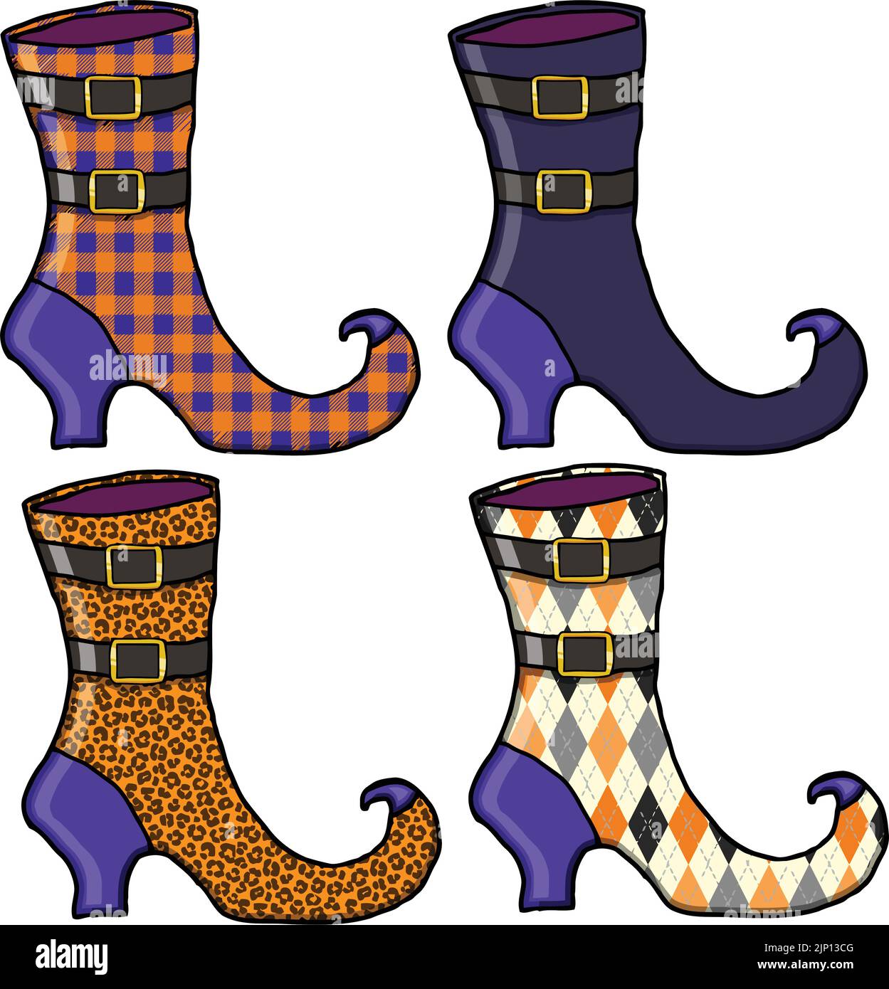 cartoon set of witchs boots in various patterns Stock Vector Image ...