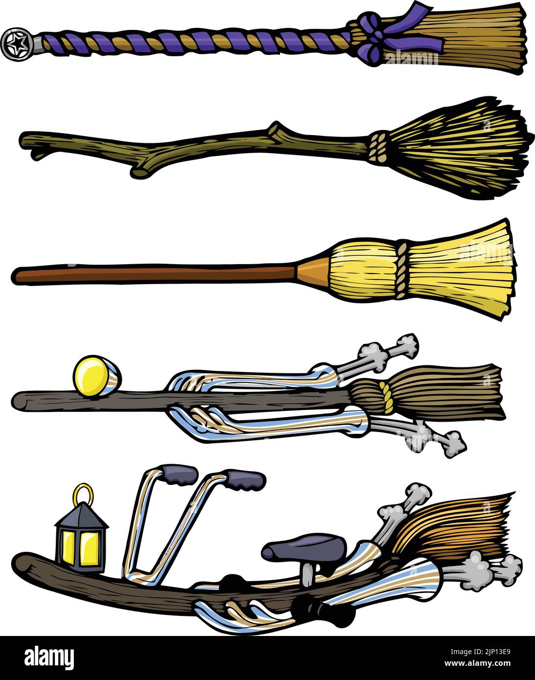 cartoon set of funny witches brooms Stock Vector Image & Art - Alamy