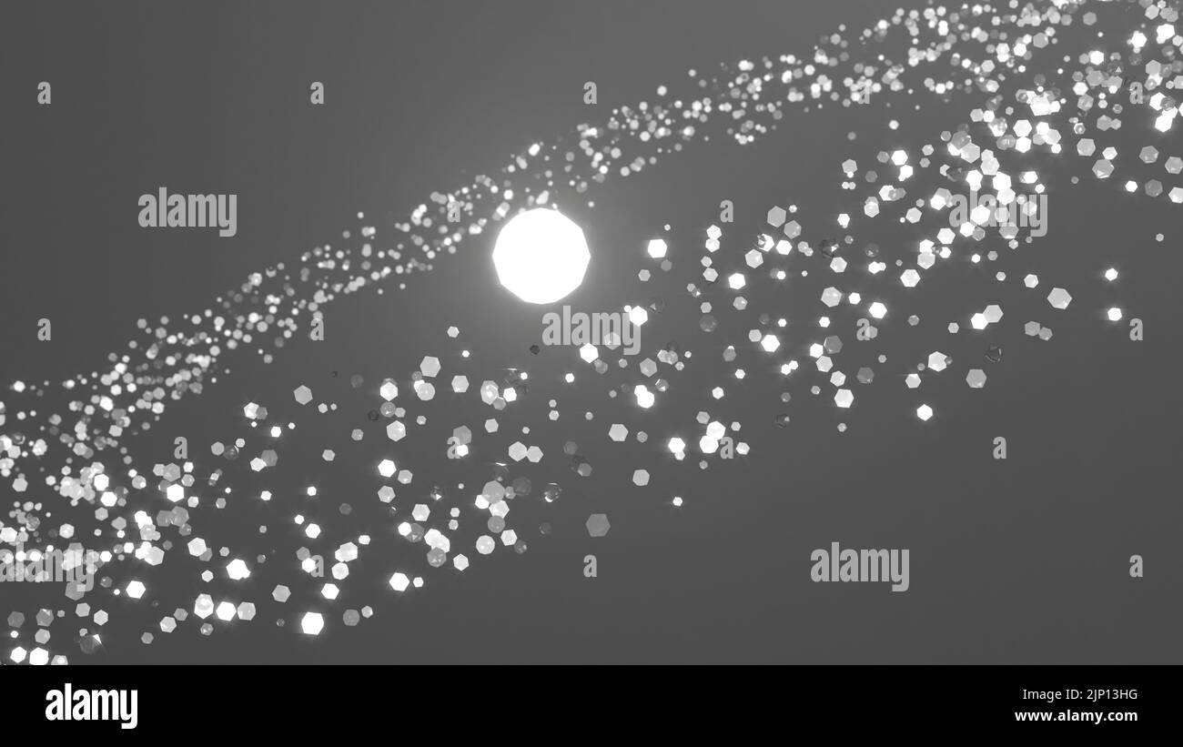 rendered simple-3D scene of stylized accretion disk or asteroid belt ...