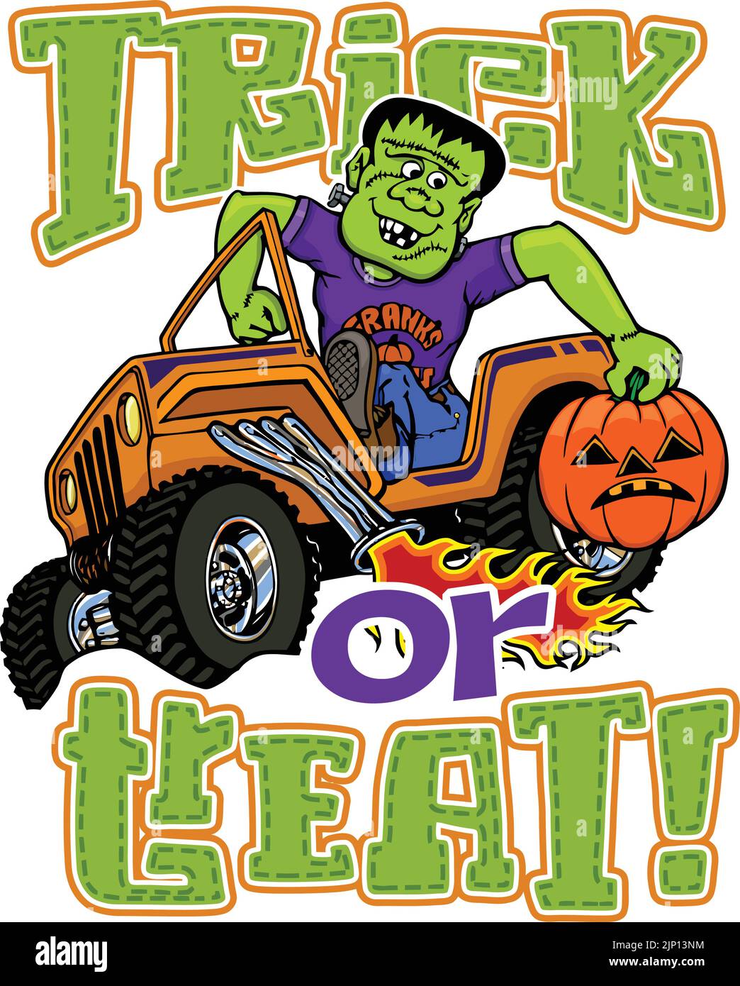 cartoon frankenstein driving a 4x4 - trick or treat Stock Vector Image ...