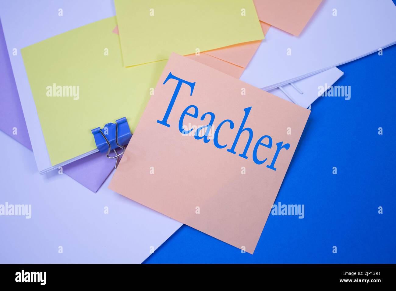 Teacher. Text on adhesive note paper. Event, celebration reminder ...