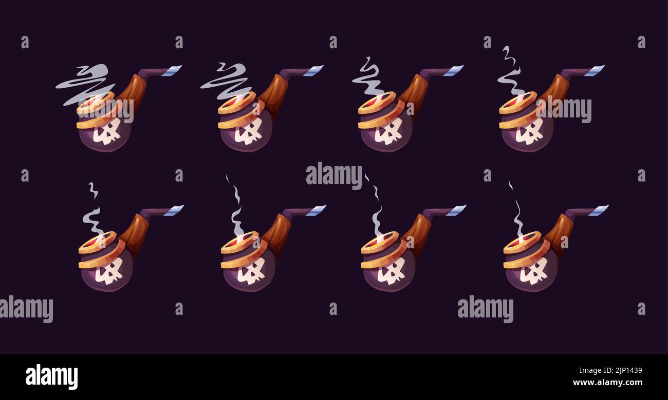 Pirate smoking pipe cartoon vector illustration. Animation sprites set ...
