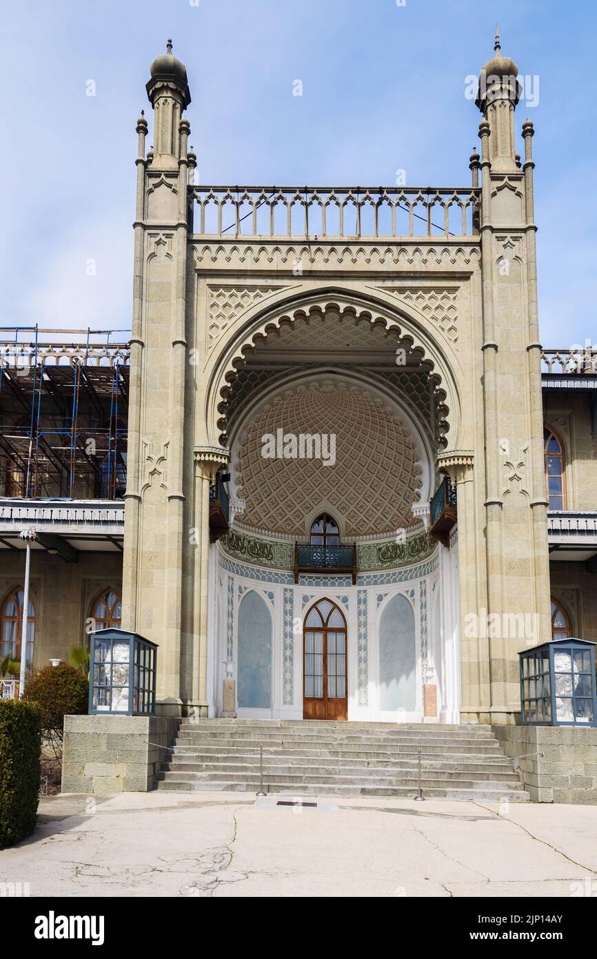 Alupka, Crimea - March 19, 2021: Southern facade of Vorontsov Palace in ...
