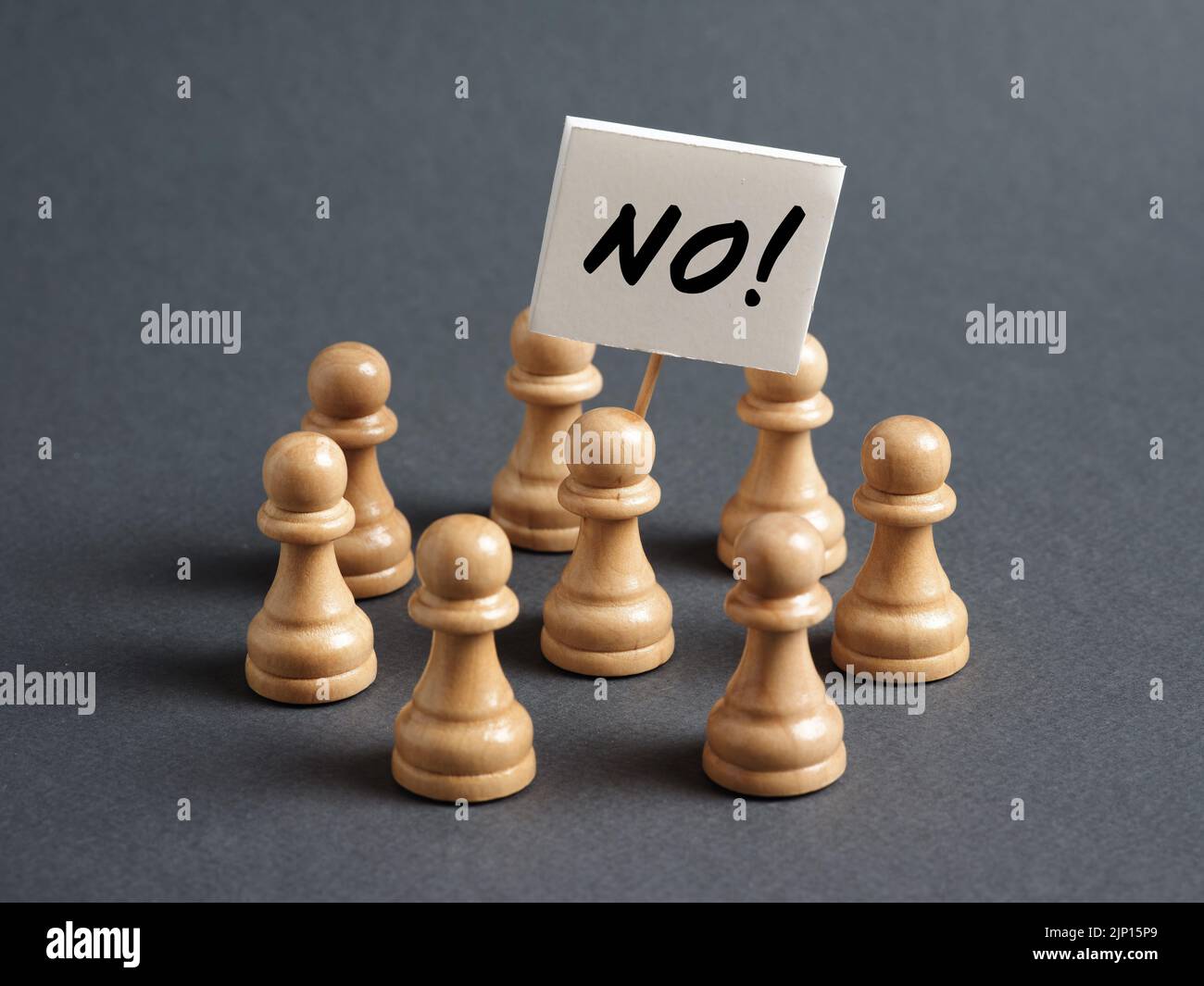 Chess pawn protester holding a NO sign banner surrounded by the crowd ...