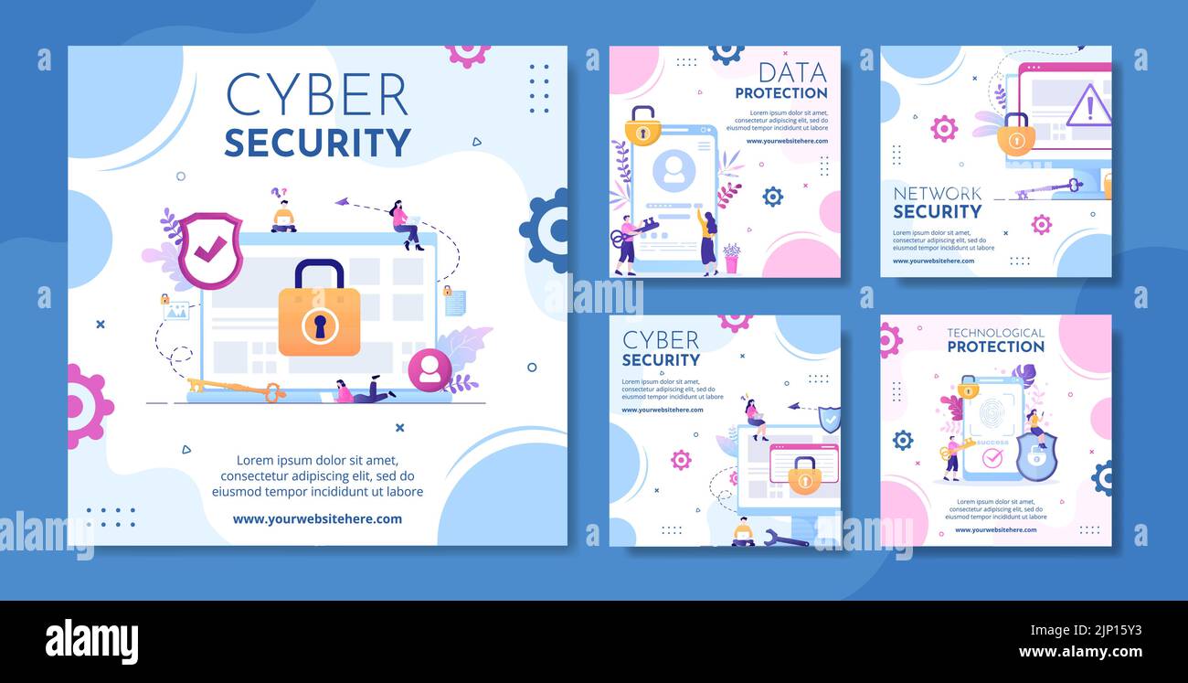 Cyber Security Social Media Post Template Hand Drawn Cartoon Flat ...