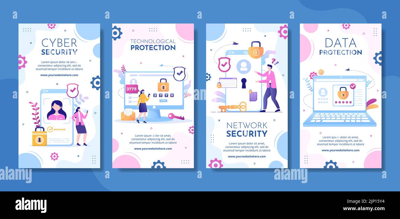 Cyber Security Social Media Stories Template Hand Drawn Cartoon Flat ...