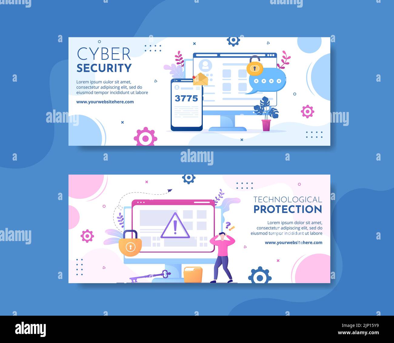 Cyber Security Horizontal Banner Template Hand Drawn Cartoon Flat ...