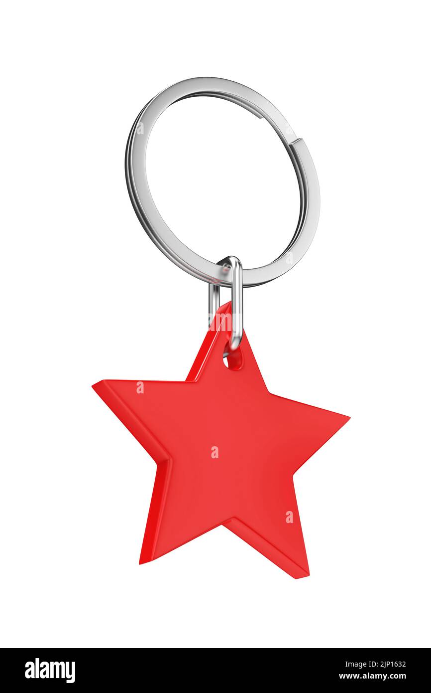 Keychain with red star isolated on white background Stock Photo - Alamy