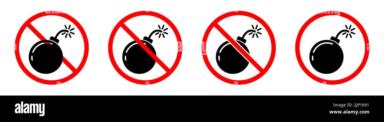 Exploding bombs prohibition sign. Bombs ban signs set. No explosion ...