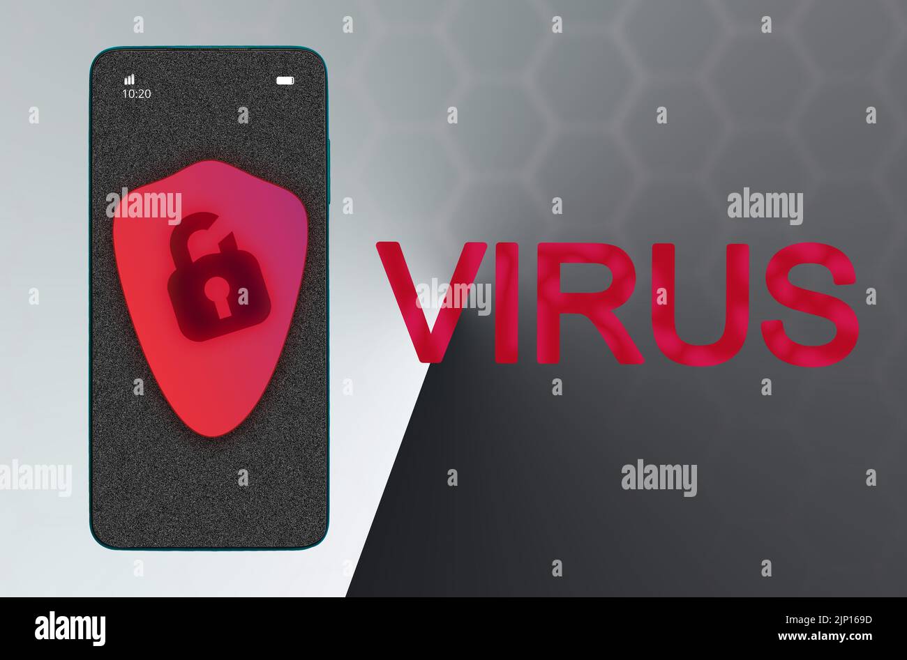 Internet security. Dark background with a hacked smartphone. Cellphone ...