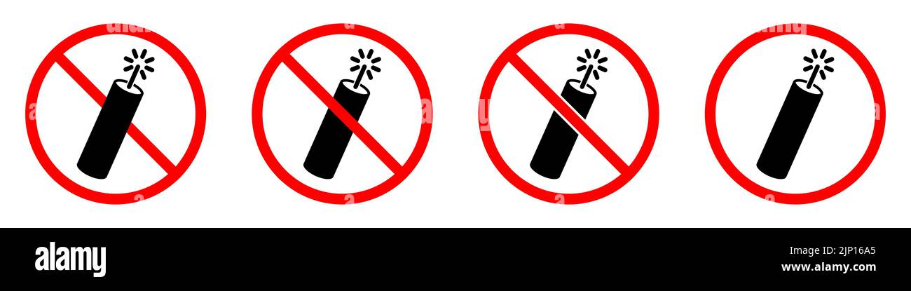 Dynamite prohibition sign. Firecrackers ban signs set. No explosion ...
