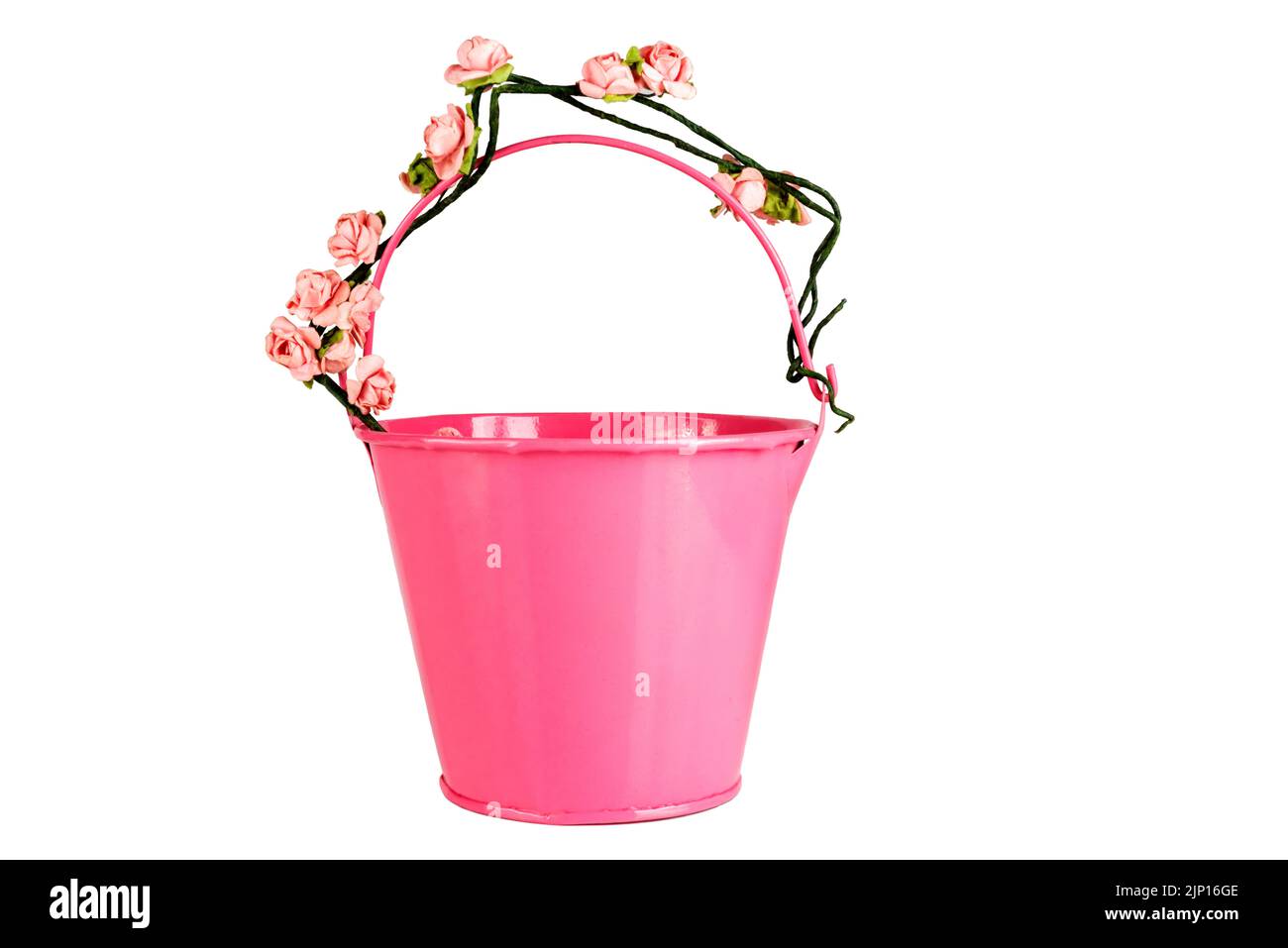 Colored bucket with flowers isolated over white background Stock Photo ...