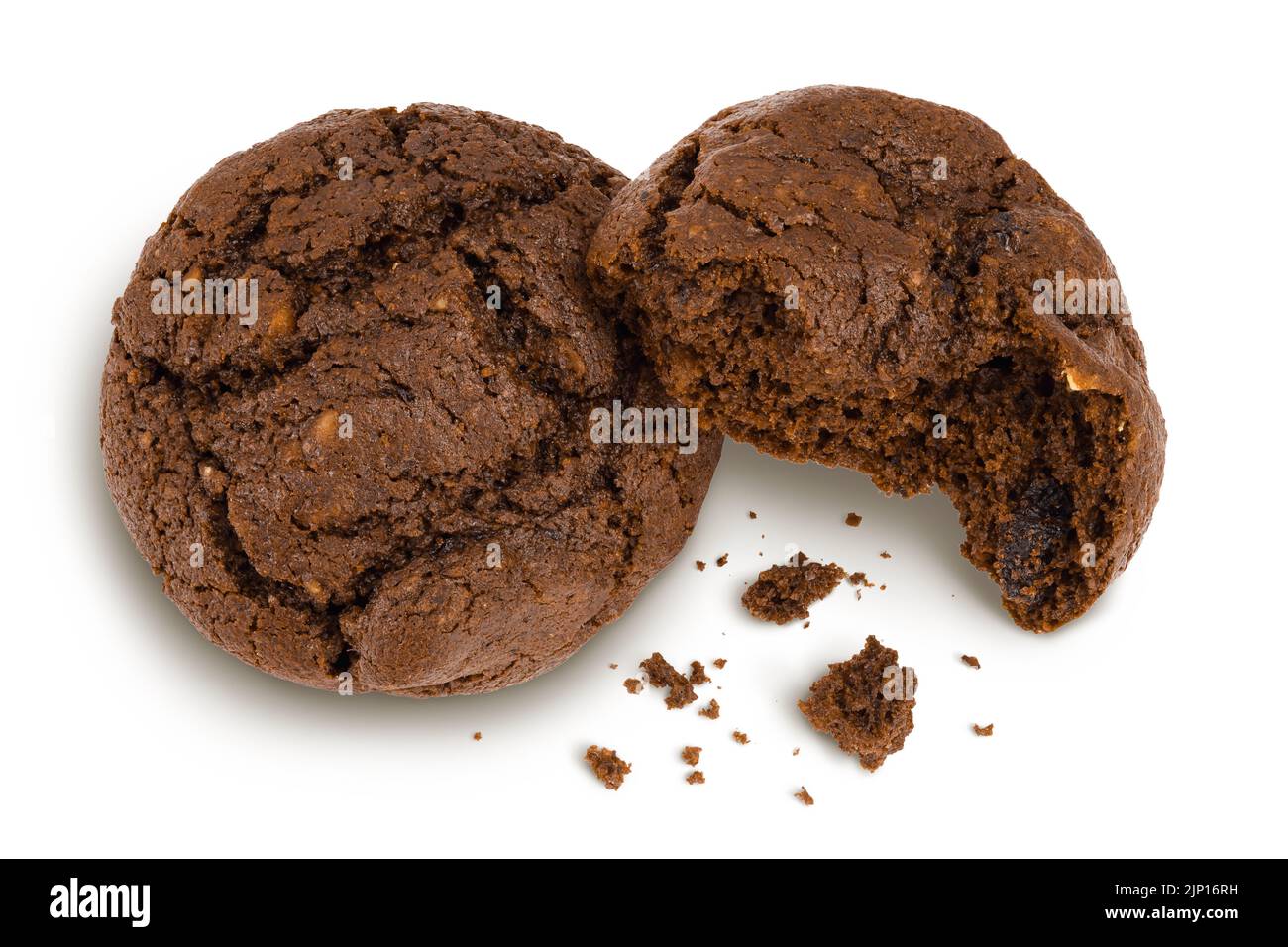 chocolate cookies broken isolated on white background with full depth ...