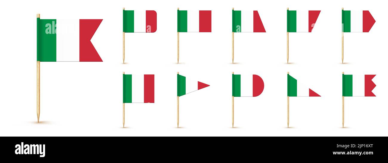 Italy toothpick flag isolated on wood stick with white paper. Realistic ...