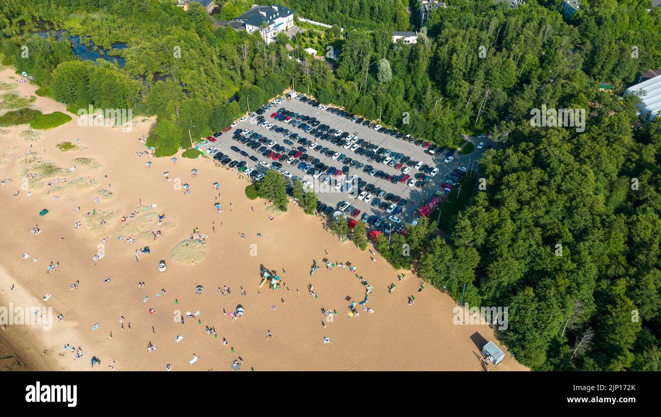 Drone view of the beach and people resting Stock Photo - Alamy