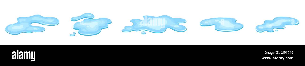 Set of water puddle, liquid cartoon style. Drop isolated on white ...