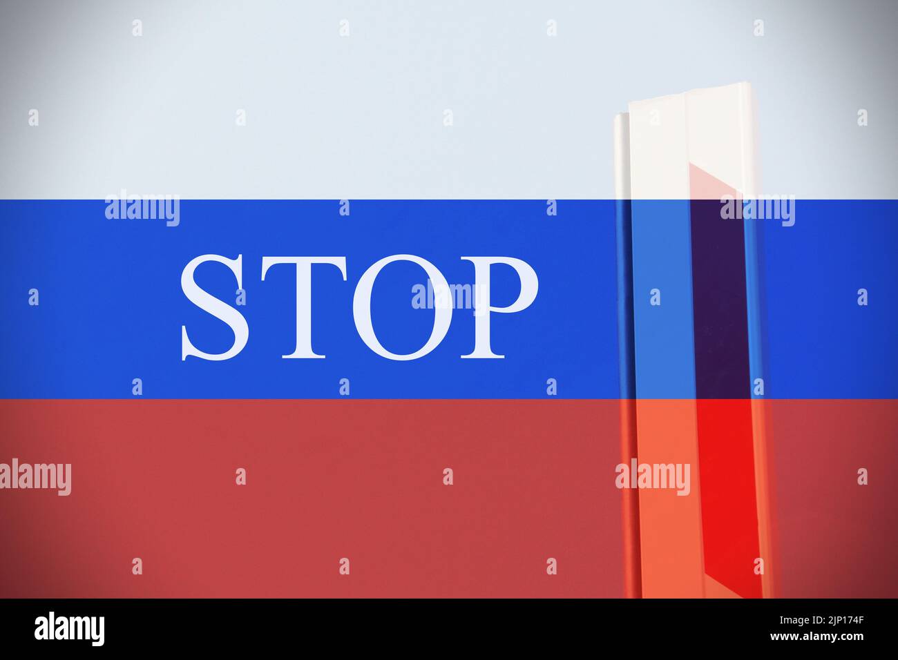 Russian flag with the sign "Stop Stock Photo - Alamy
