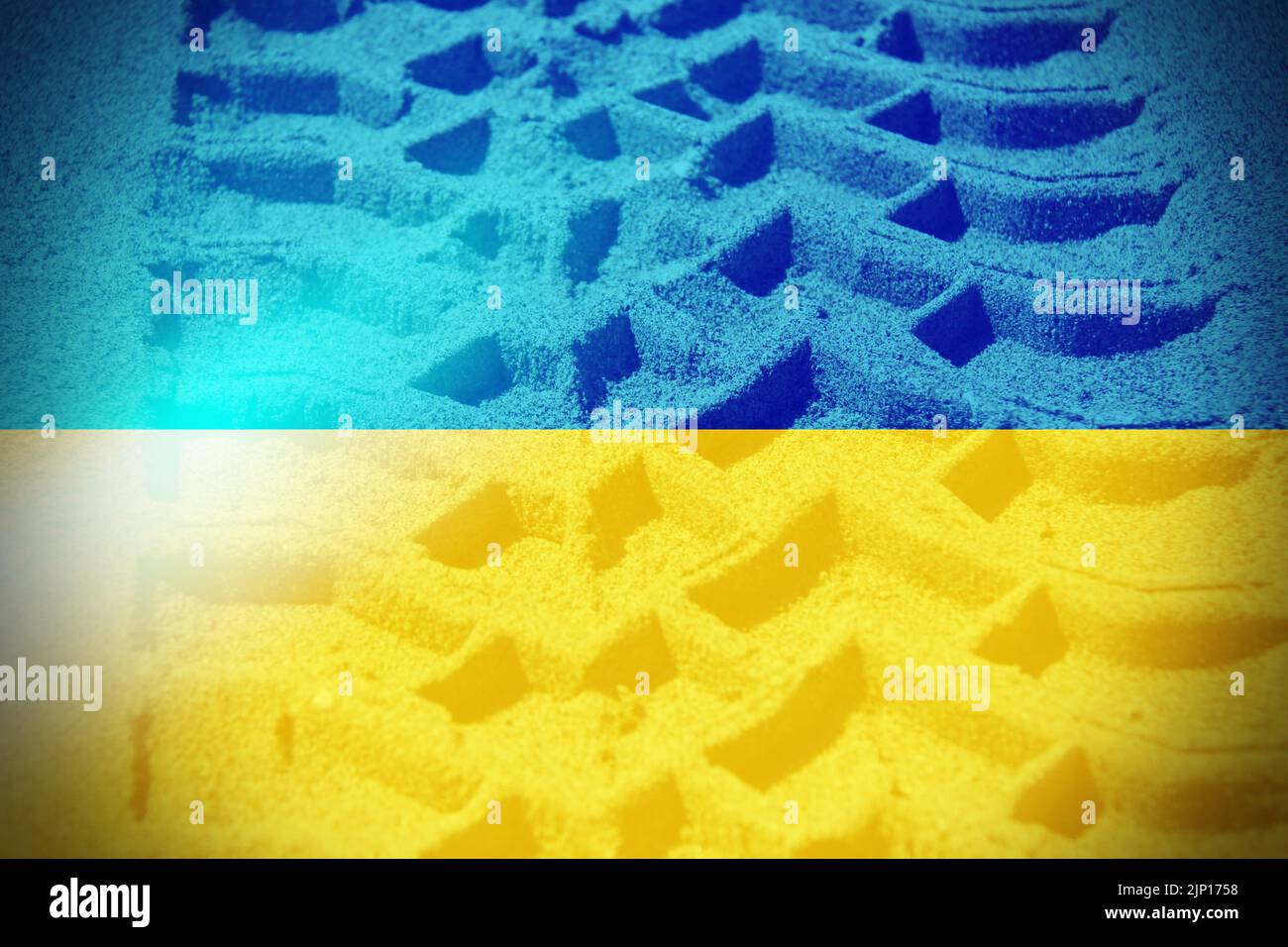 Ukraine flag with a shape of a tank as background. Concept of Ukrainian ...