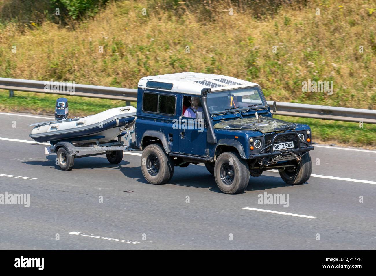 1982, 80s eighties Land Rover Lr 90 4C Reg Blue towing RIB inflatable ...