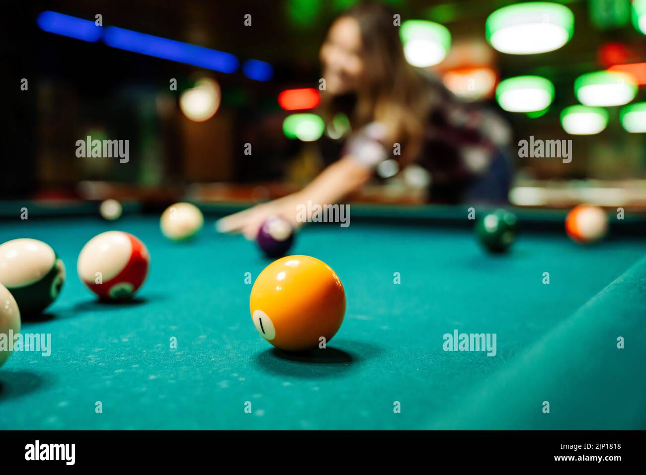 Preparing to break spheres into the pool pocket. People billiard ...