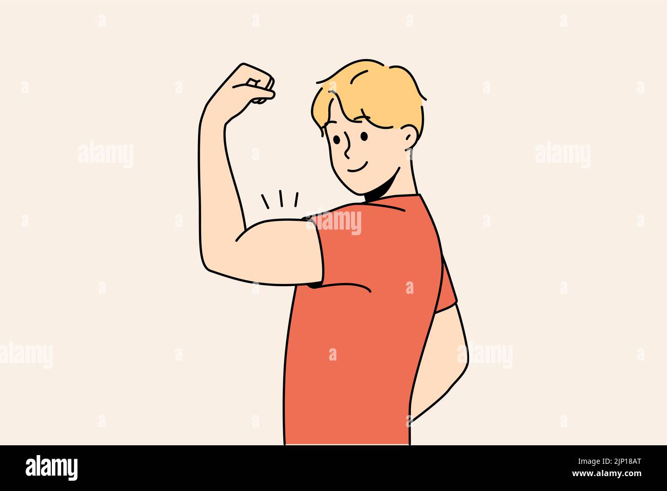 Smiling young man showing muscles. Happy healthy guy demonstrate ...