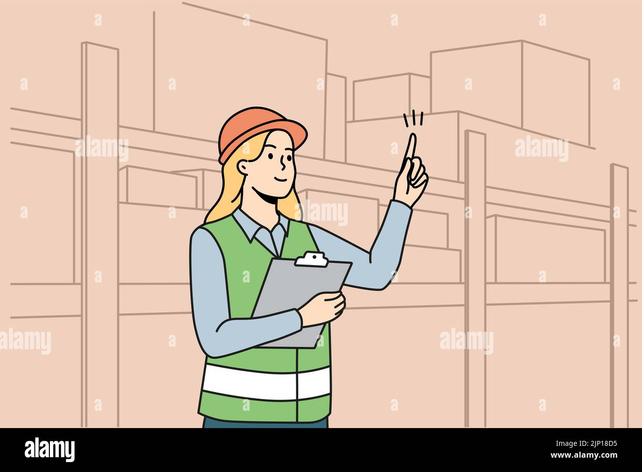 Woman engineer in uniform working at warehouse. Female employee in ...