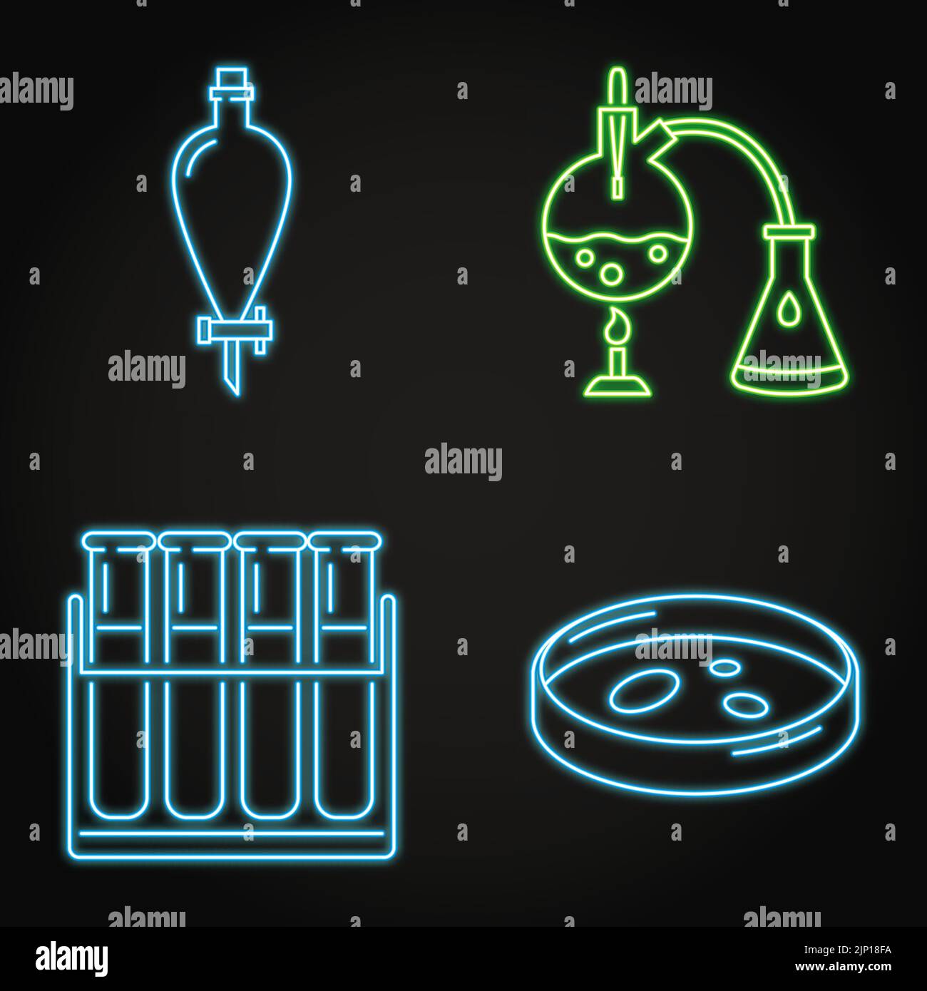Neon chemistry science icon set in line style. Chemical laboratory ...