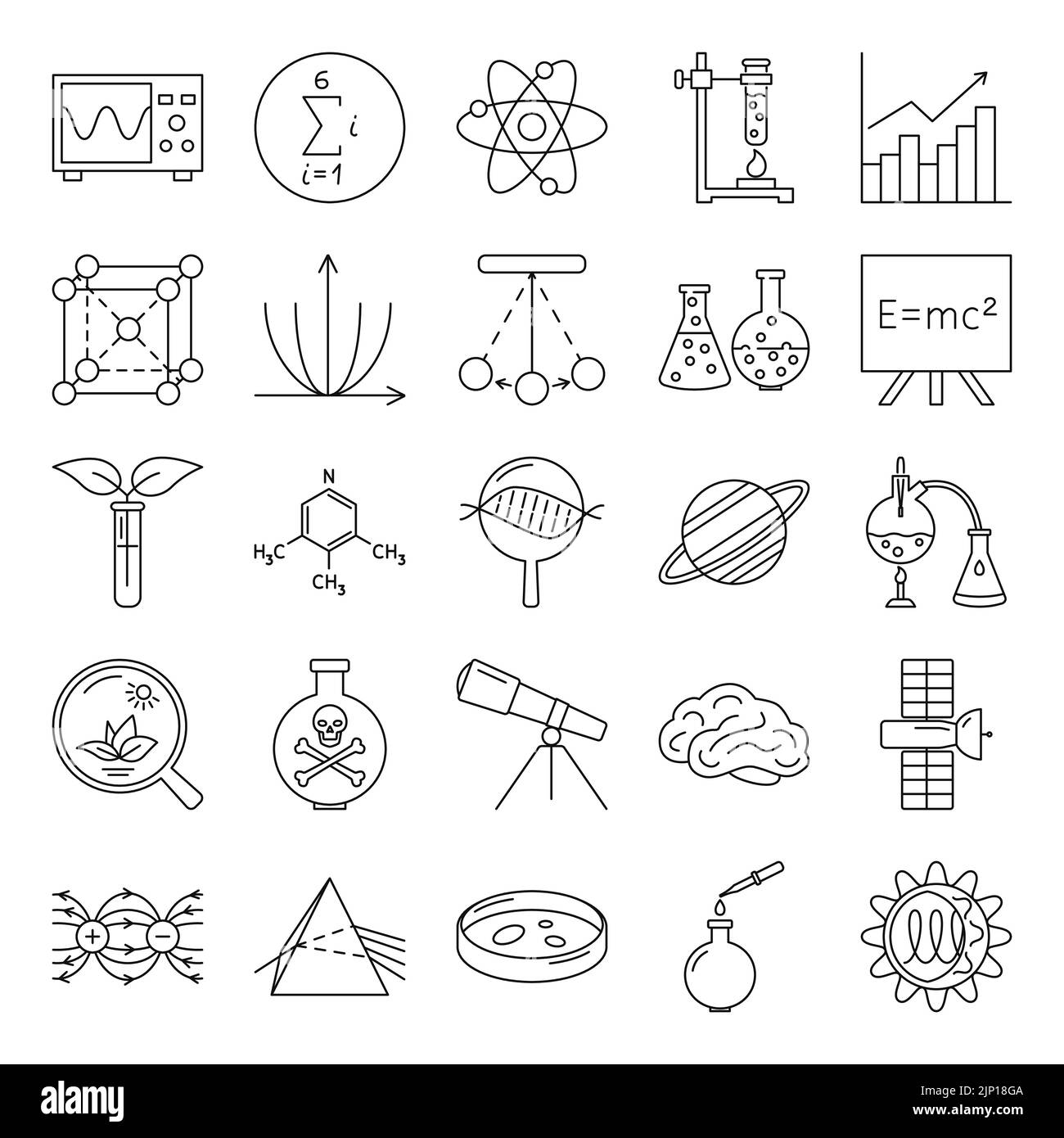 Science icon set in line style. Scientific elements collection. Vector ...