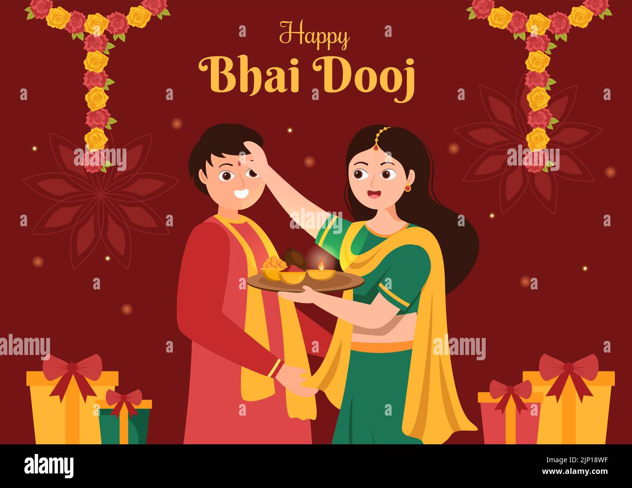 Happy Bhai Dooj Indian Festival Celebration Hand Drawn Cartoon ...