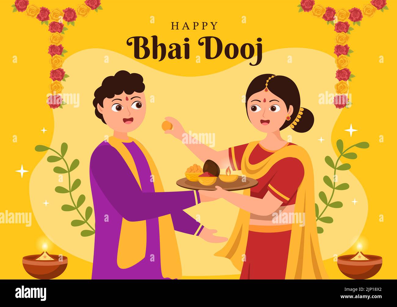 Happy Bhai Dooj Indian Festival Celebration Hand Drawn Cartoon ...