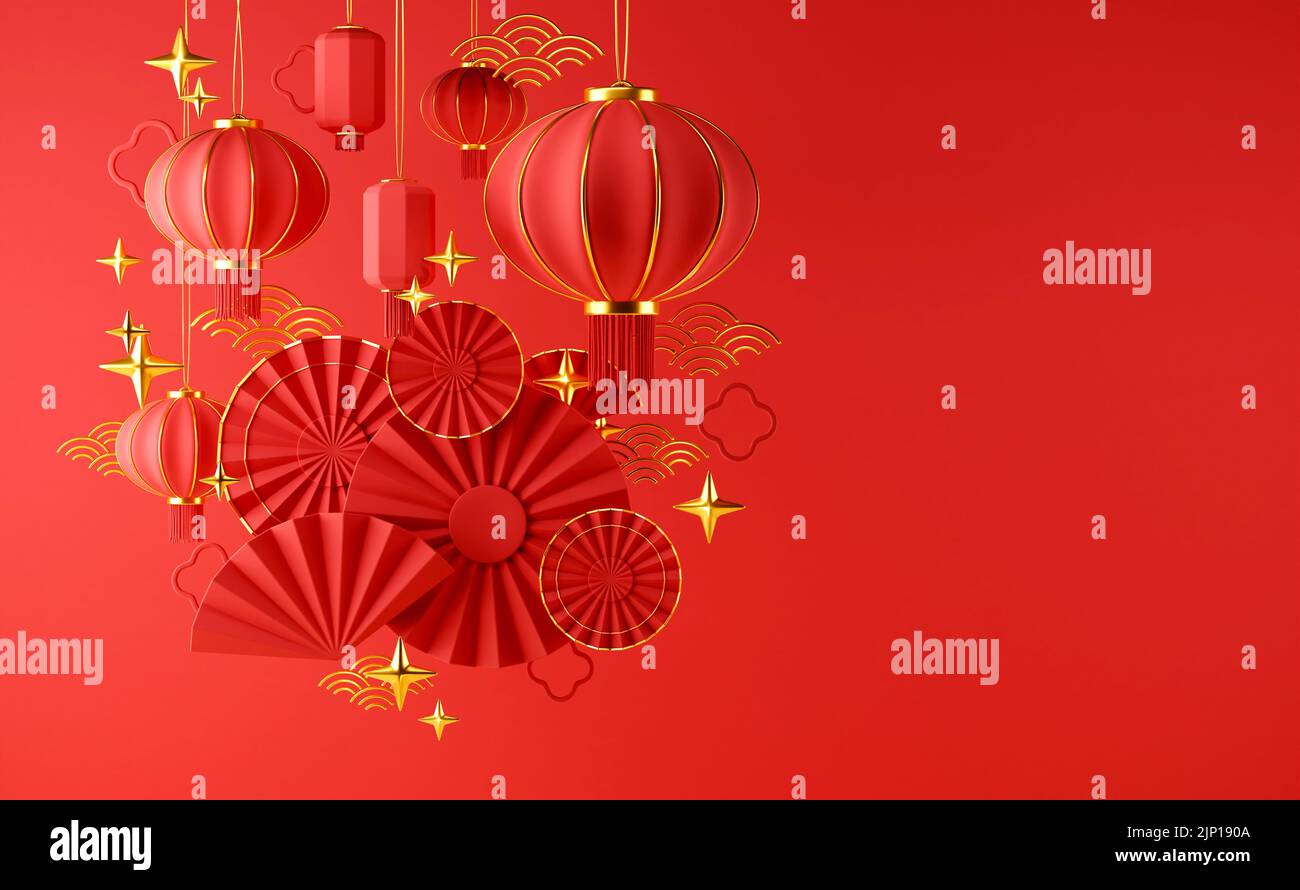 Chinese red luxury background with pedestal, podium, round stage Stock ...